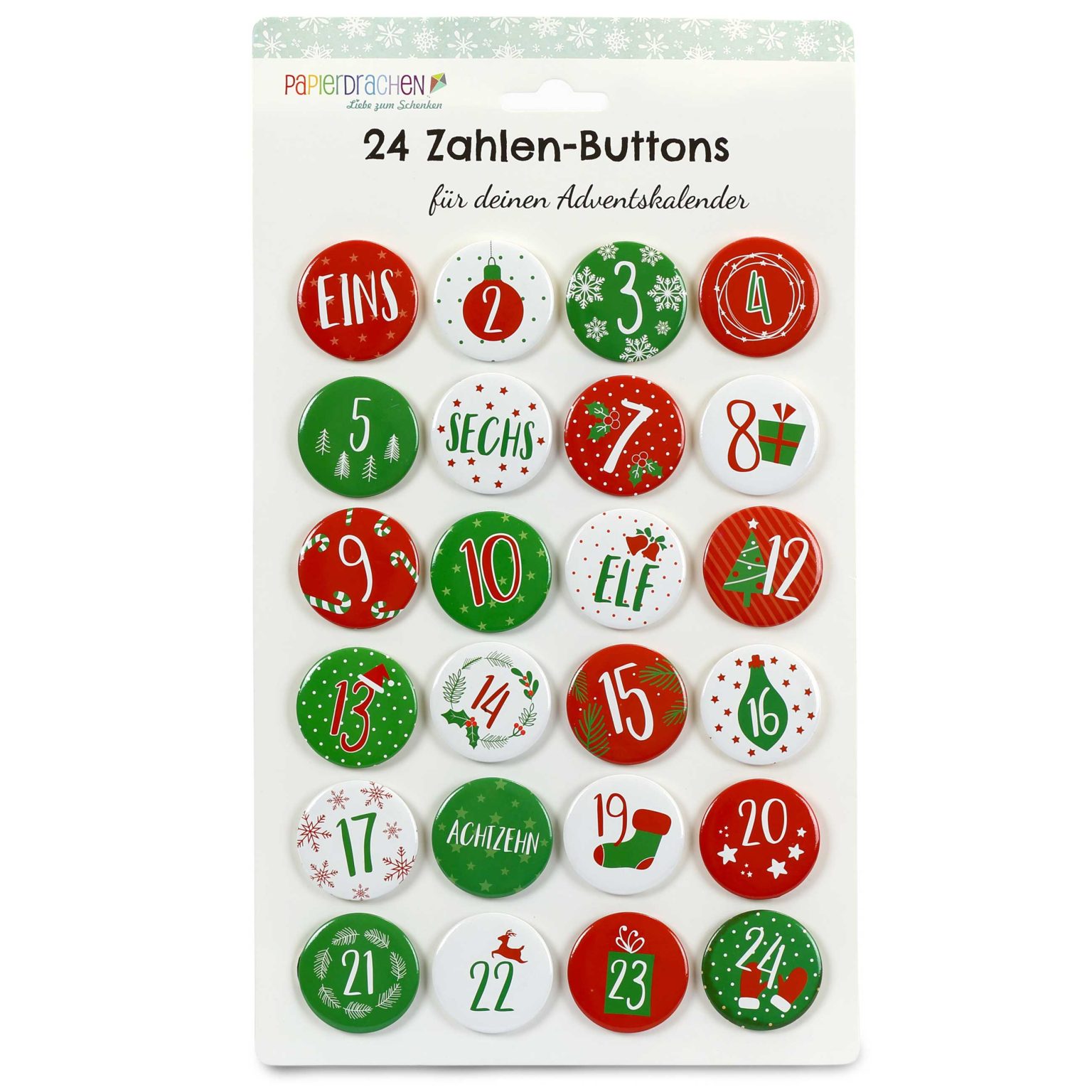 Zahlenaufkleber Set mit Geschenkstickern – Rot-Grün – Papierdrachen